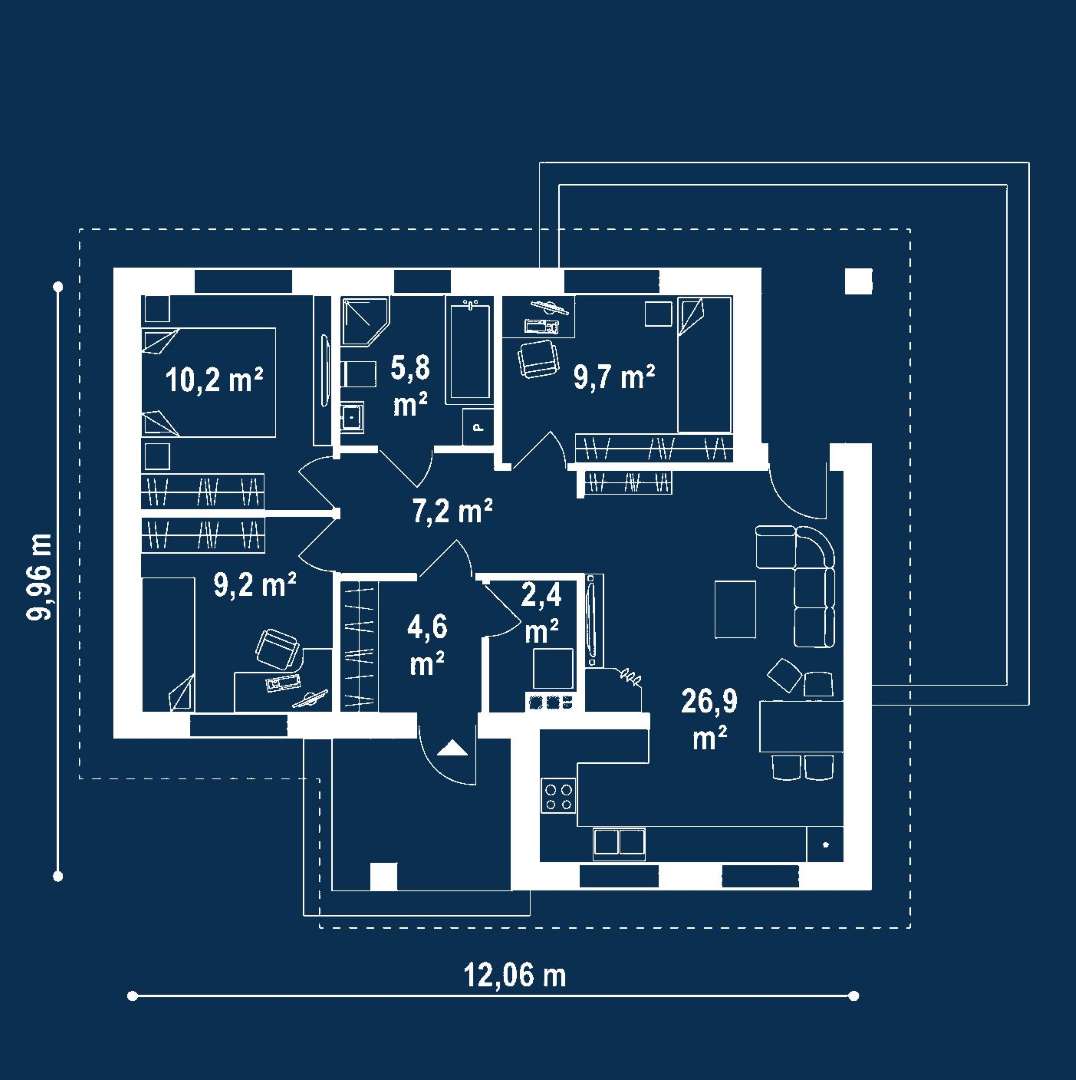 Model casa parter 87mp, ideală pentru teren de 360mp | CaseBineFacute.ro